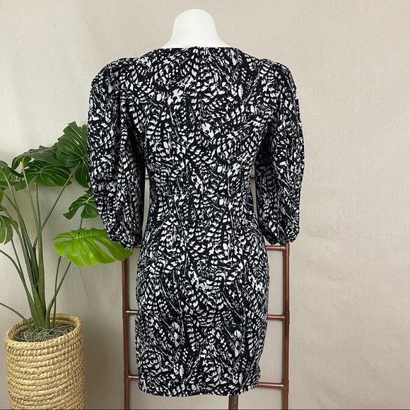 Zara | Dresses | Zara The Kacy Black Gray Puff Sleeve Dress Sz Medium ...